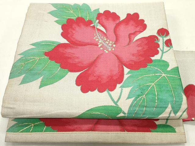 平和屋着物●アンティーク　大正ロマン　九寸名古屋帯　唐織　洋花文　金銀糸　正絹　逸品　DAAY0360ob