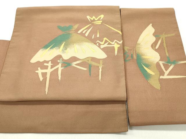 平和屋着物●爪掻き本綴れ　つけ帯　風景文　金糸　正絹　逸品　DAAY0368ob