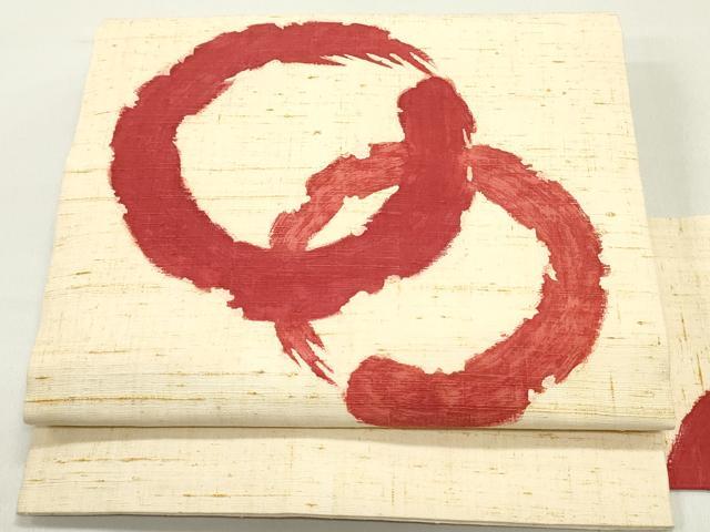 平和屋着物●九寸名古屋帯　手描き　生紬　丸文　正絹　逸品　未使用　DAAY0370ob