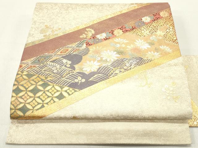 平和屋着物●九寸名古屋帯　駒刺繍　立波七宝花唐草文　金銀彩　正絹　逸品　DAAY0385ob