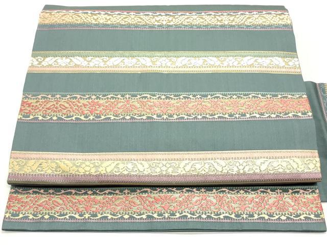 平和屋着物●九寸名古屋帯　唐織　花唐草横段文　金糸　正絹　逸品　DAAY0397ob