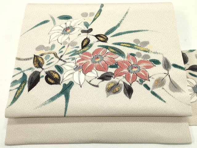 平和屋着物●九寸名古屋帯　手描き　草花文　金彩　正絹　逸品　DAAY0400ob