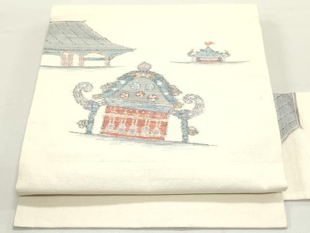 平和屋着物●九寸名古屋帯　紬地　手織　本真綿　風景文　正絹　逸品　DAAY0425ob