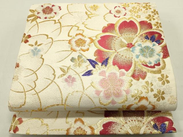 平和屋着物●六通柄袋帯　舞桜文　金銀糸　正絹　逸品　DAAY0427ob