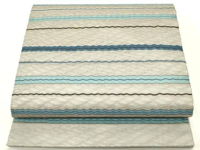 平和屋着物●太鼓柄袋帯　櫛織　横段文　金銀糸　正絹　逸品　未使用　DAAY0431ob