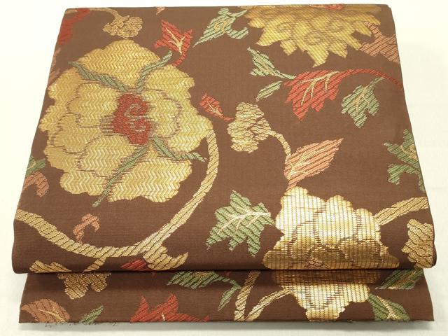平和屋着物●桝屋高尾　洛風林　工芸帯地　六通柄袋帯　唐織　花唐草文　金糸　正絹　逸品　DAAY0437ob