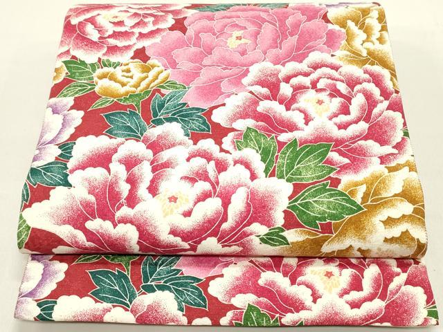 平和屋着物●六通柄袋帯　牡丹文　銀通し地　正絹　逸品　未使用　DAAY0441ob