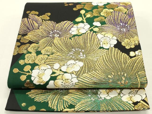 平和屋着物●六通柄袋帯　枝梅花文　黒地　金銀糸　正絹　逸品　DAAY0444ob