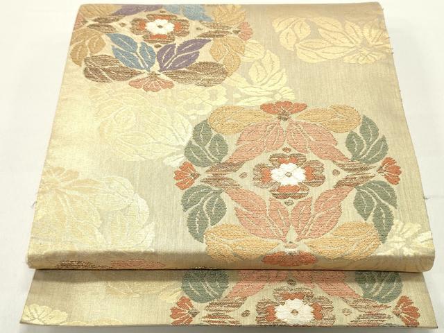 平和屋着物●六通柄袋帯　作家者　古代草花文　金糸　正絹　逸品　DAAY0458ob