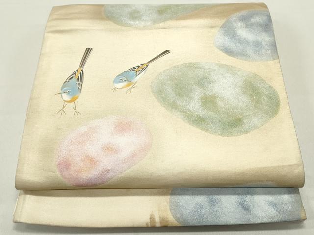 平和屋着物●小野喜象　太鼓柄袋帯　鳥霞文　引箔　正絹　逸品　DAAY0469ob