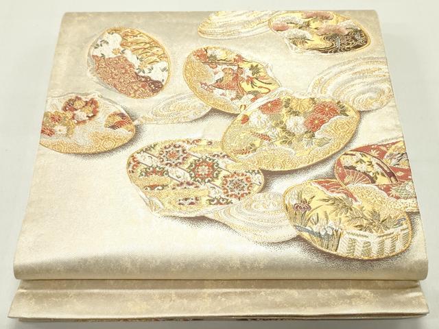 平和屋着物●太鼓柄袋帯　唐織　吉祥貝づくし　金銀糸　引箔　正絹　逸品　DAAY0473ob