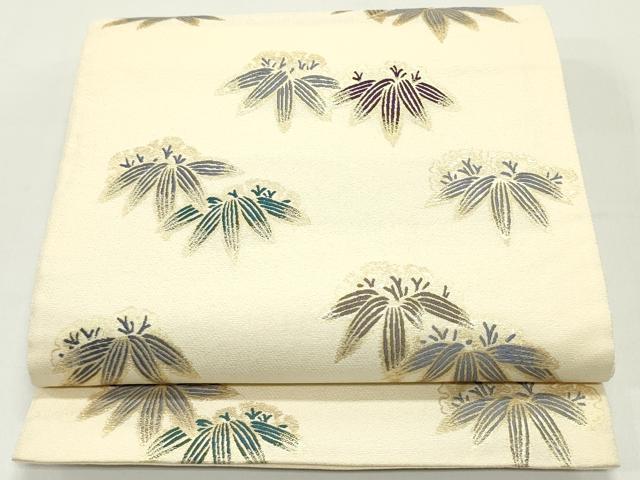 平和屋着物●六通柄袋帯　笹文　金糸　正絹　逸品　DAAY0487ob