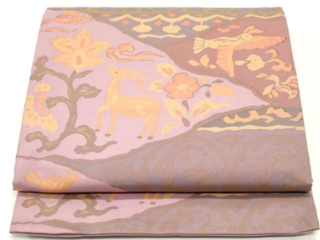 平和屋着物●六通柄袋帯　切嵌鳥獣更紗花文　正絹　逸品　DAAY0493ob