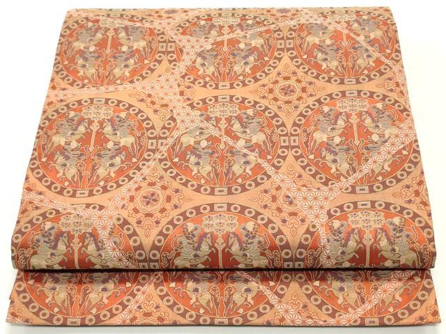 平和屋着物▼六通柄袋帯　切嵌狩猟更紗花文　正絹　逸品　DAAY0501ob