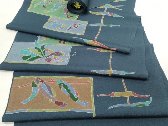 平和屋着物●名古屋帯　型染　成り物　魚　反物　逸品　未使用　DAAY0879we