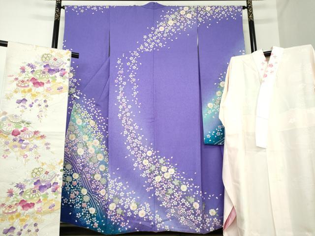 平和屋着物●豪華振袖　長襦袢(袷・半衿刺繍)・袋帯セット　絞り　舞桜　暈し染め　金彩　金通し地　正絹　逸品　DAAY1007ps