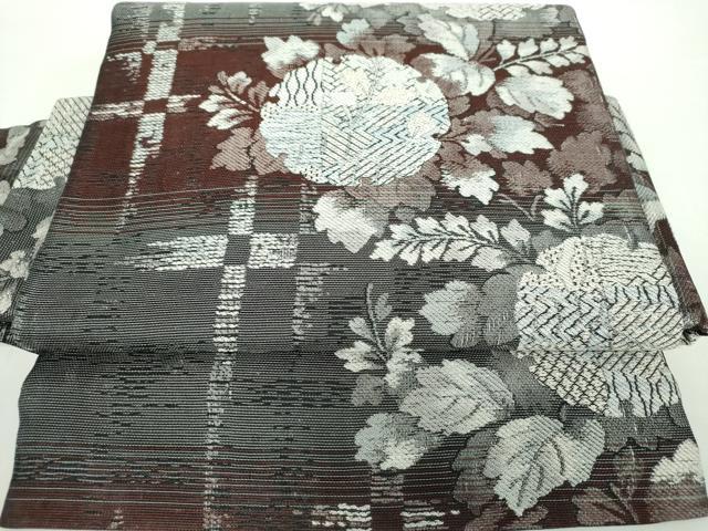 平和屋着物●ワンタッチつけ帯　唐織　雪輪花文　銀糸　やまと誂製　正絹　逸品　未使用　DAAY1034ps