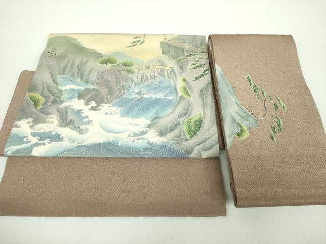 平和屋着物●つけ帯　友禅　風景人物文　鬼しぼ縮緬　正絹　逸品　未使用　DAAY1037ps