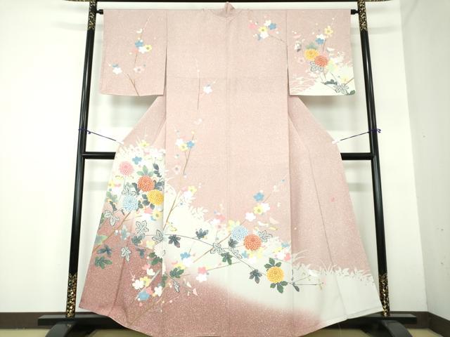 平和屋着物●訪問着　作家物　枝花文　たたき染め　正絹　逸品　DAAY1038ps