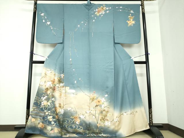 平和屋着物●訪問着　流水花文　暈し染め　金銀彩　正絹　逸品　DAAY1067ps