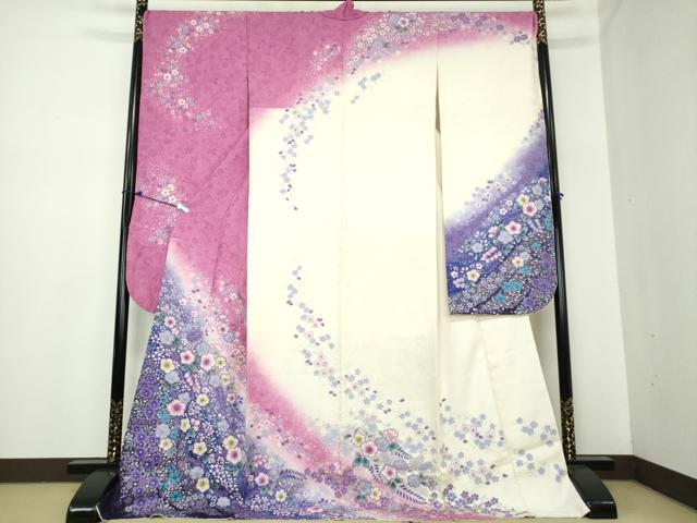 平和屋着物●豪華振袖　おぼろ染め　襲絞り　辻が花　銀通し地　正絹　逸品　DAAY1076ps