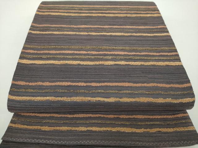 平和屋着物●六通柄袋帯　紬地　横段文　正絹　逸品　DAAY1119ps