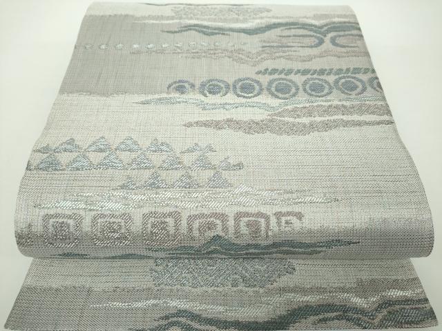 平和屋着物●六通柄袋帯　横段文　金銀糸　正絹　逸品　未使用　DAAY1135ps