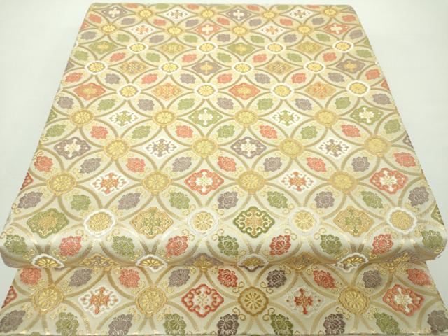 平和屋着物●六通柄袋帯　唐織　七宝花文　金糸　正絹　逸品　DAAY1137ps