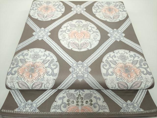 平和屋着物●六通柄袋帯　唐織　雪輪花文　桐　銀糸　正絹　逸品　DAAY1143ps