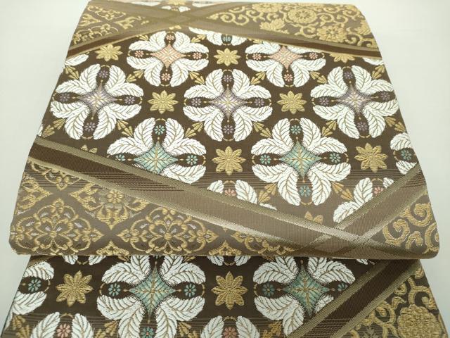 平和屋着物●両面　六通柄袋帯　唐織　花菱文　金糸　正絹　逸品　未使用　DAAY1145ps