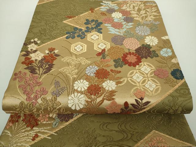 平和屋着物●西陣　織文意匠鈴木　六通柄袋帯　唐錦　松皮秋草文　金糸　正絹　逸品　DAAY1158ps