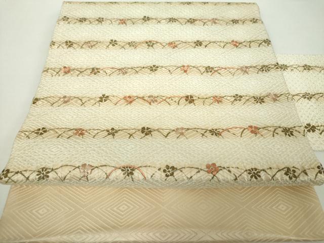 平和屋着物●九寸名古屋帯　刺繍　絞り　草花文　正絹　逸品　DAAY1175ps