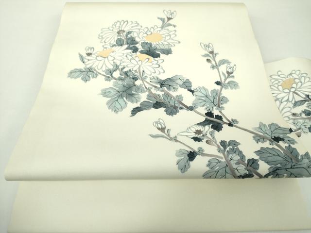 平和屋着物●銀座きしや　塩瀬　九寸名古屋帯　作家物　手描き　菊文　正絹　逸品　未使用　DAAY1187ps