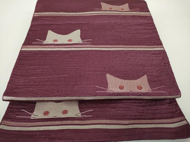 平和屋着物●八寸名古屋帯　猫　横段文　DAAY1197ps