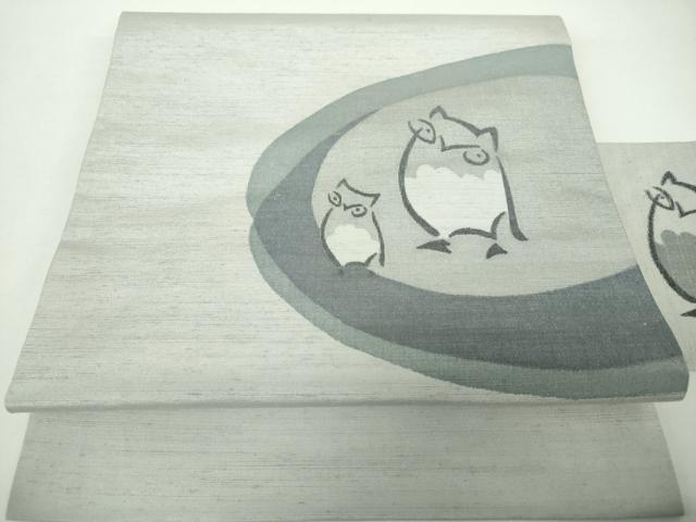 平和屋着物●九寸名古屋帯　紬地　梟　正絹　逸品　DAAY1201ps