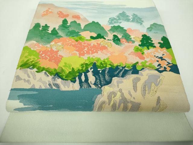 平和屋着物●爪掻き本綴れ　八寸名古屋帯　水辺風景　金糸　正絹　逸品　DAAY1226ps
