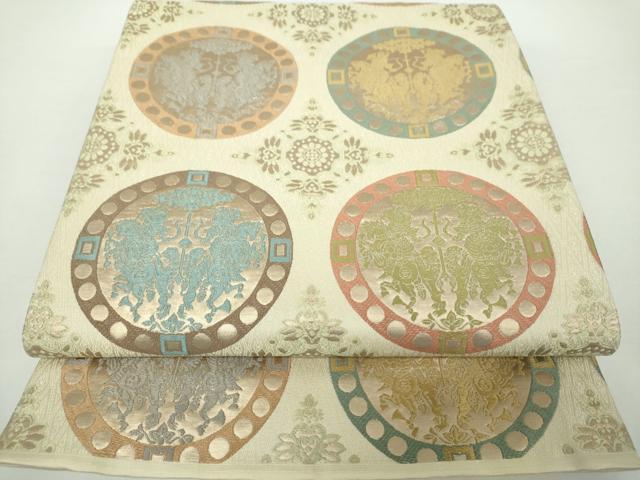 平和屋着物●全通柄袋帯　狩猟連珠　金糸　正絹　逸品　DAAY1228ps