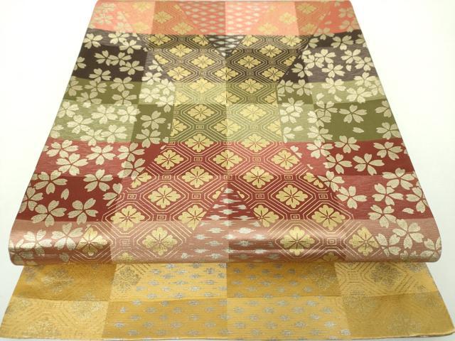 平和屋着物●善之助　着物ブランド　一期一会　全通柄袋帯　菊菱　舞桜　金彩　正絹　逸品　未使用　DAAY1230ps