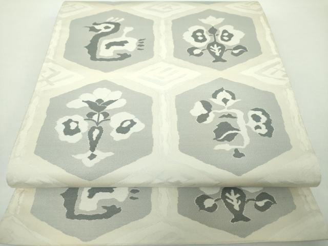 平和屋着物●六通柄袋帯　亀甲花鳥文　正絹　逸品　DAAY1231ps