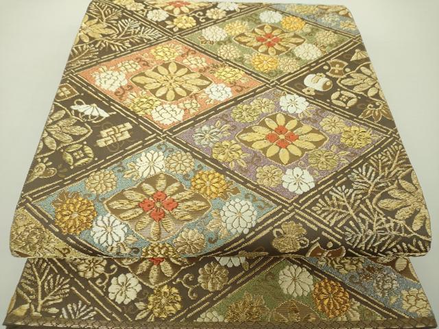 平和屋着物●唐織・西陣の老舗・名門・藤原織物　六通柄袋帯　唐織　花菱文　宝尽くし　金糸　正絹　逸品　DAAY1239ps