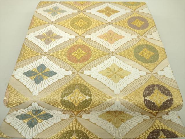 平和屋着物●六通柄袋帯　つづれ唐織　草木染　花菱文　金糸　正絹　逸品　未使用　DAAY1240ps