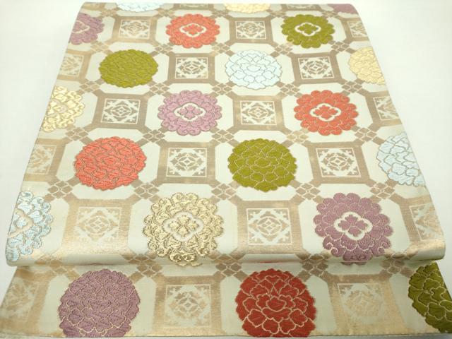 平和屋着物●六通柄袋帯　唐織　蜀江花文　金糸　正絹　逸品　DAAY1268ps