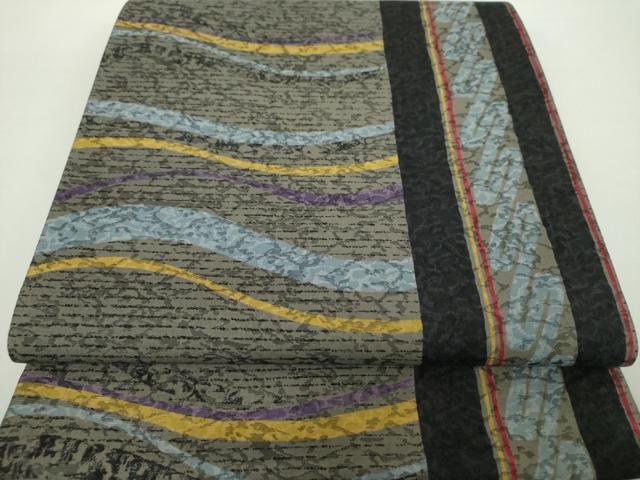 平和屋着物●両面　全通柄袋帯　変わり間道　正絹　逸品　DAAY1271ps