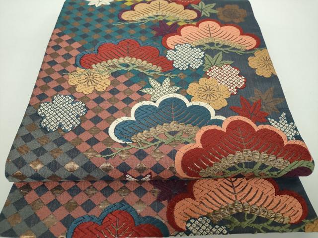 平和屋着物●六通柄袋帯　唐織　吉祥花松文　金糸　正絹　逸品　DAAY1275ps