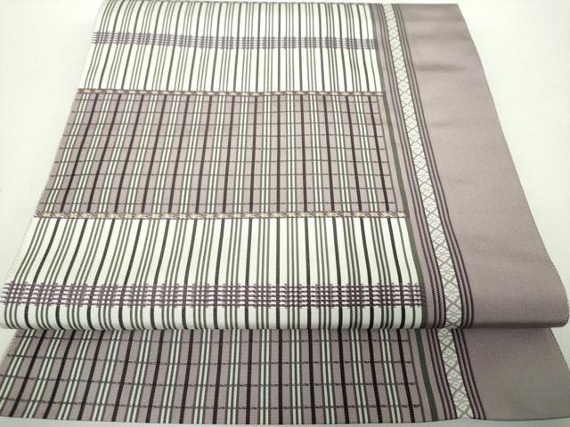 平和屋着物●本場筑前博多織　八寸名古屋帯　格子間道　正絹　逸品　DAAY1278ps