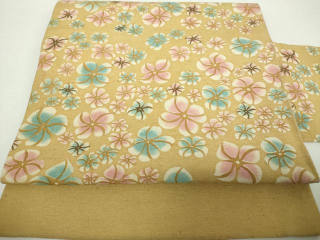 平和屋着物●九寸名古屋帯　紬地　型染　舞花文　正絹　逸品　DAAY1280ps