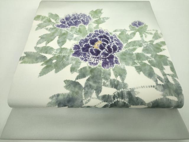 平和屋着物●京都府指定無形文化財 染色作家 小倉建亮の弟子 市瀬史郎 塩瀬 九寸開き名古屋帯 絞り 草花文 金彩 正絹 逸品 DAAY1281ps