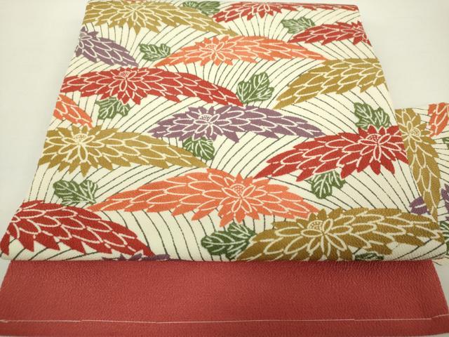 平和屋着物●九寸名古屋帯　型染　菊文　鬼しぼ縮緬　正絹　逸品　未使用　DAAY1290ps