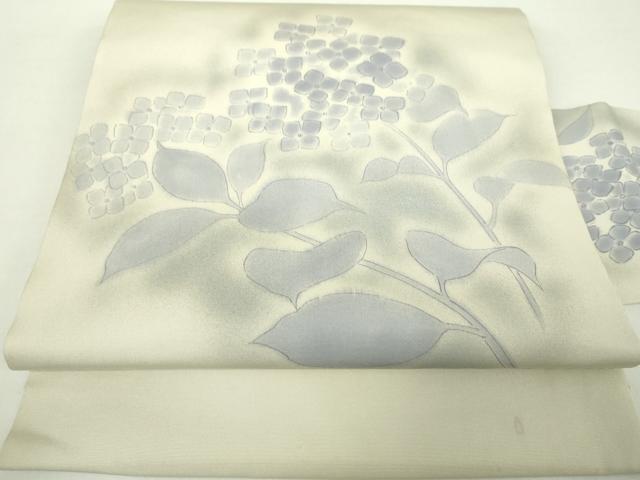 平和屋着物●塩瀬　九寸名古屋帯　手描き　紫陽花　正絹　逸品　DAAY1294ps