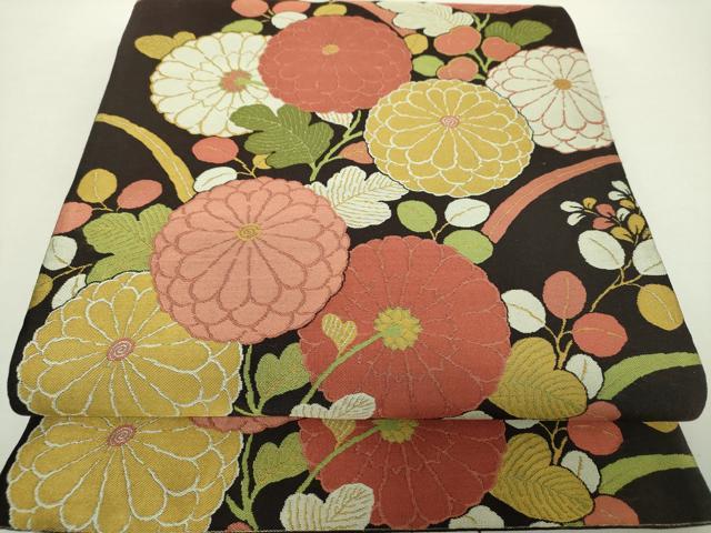 平和屋着物●六通柄袋帯　紹巴　菊文　正絹　逸品　DAAY1303ps